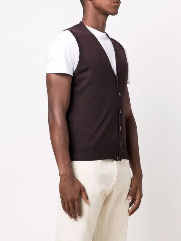 DELL'OGLIO V-neck Merino Wool Vest - Purple