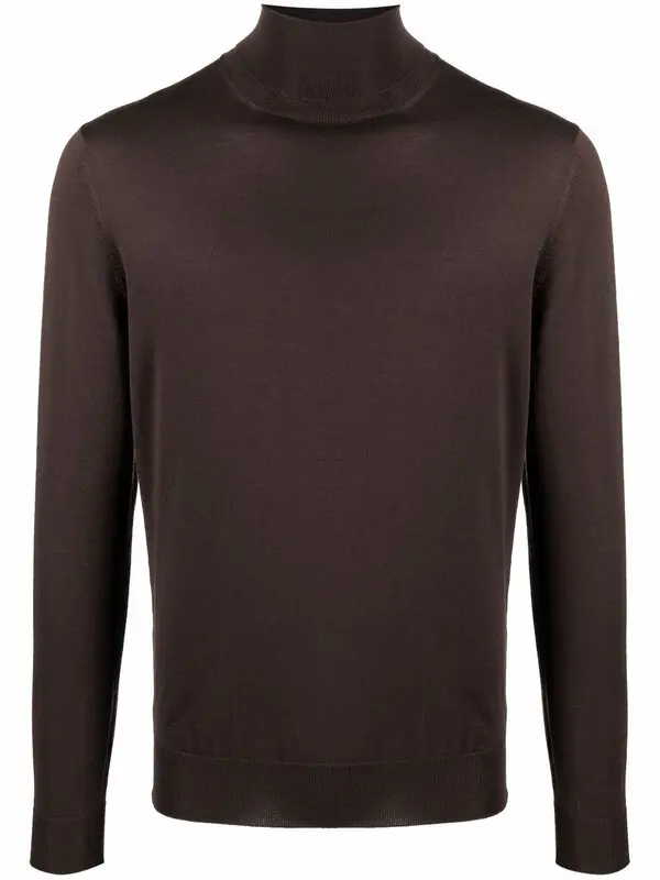 DELL'OGLIO Roll-neck Merino Jumper - Brown