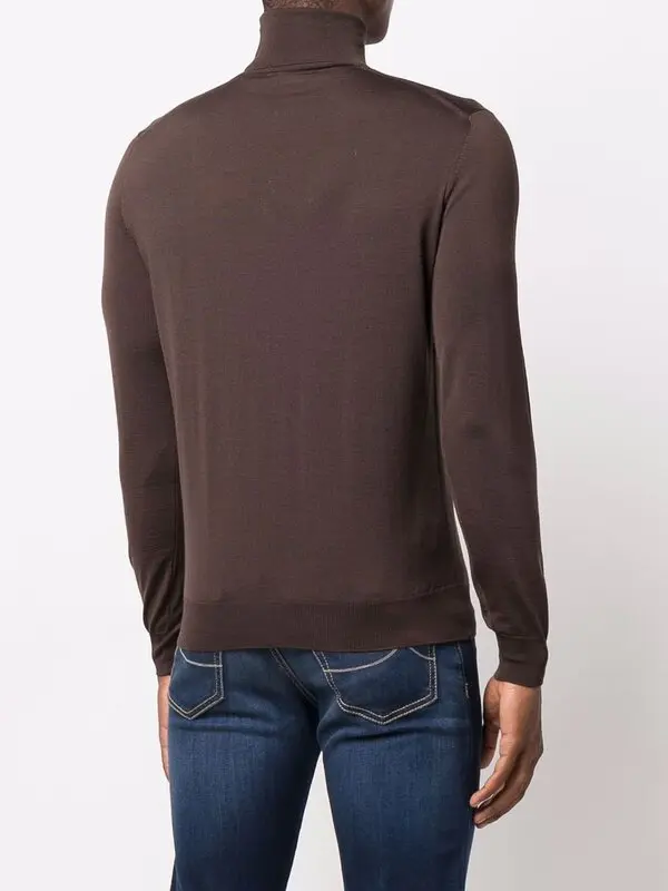 DELL'OGLIO Roll-neck Merino Jumper - Brown