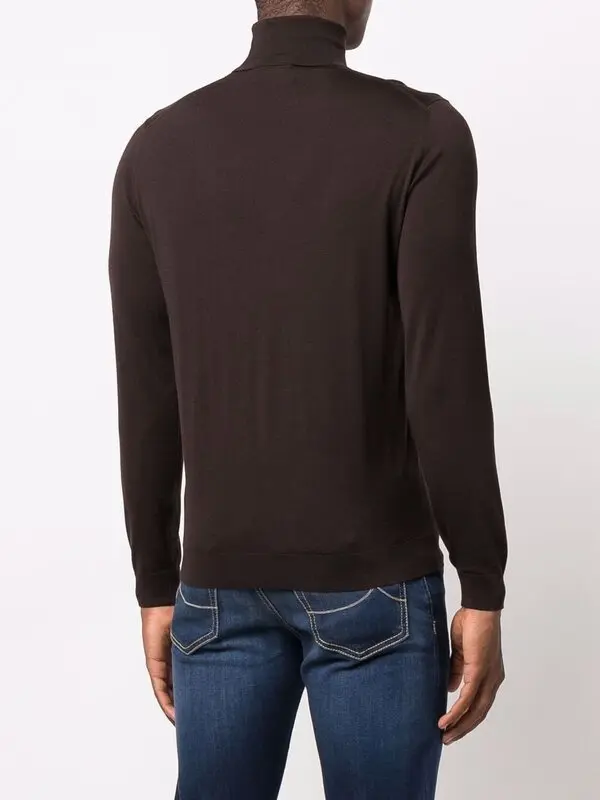 DELL'OGLIO Roll-neck Merino Jumper - Brown