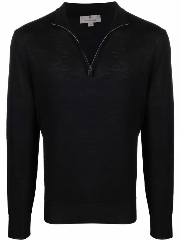 Canali Zipped Funnel-neck Pullover - Black