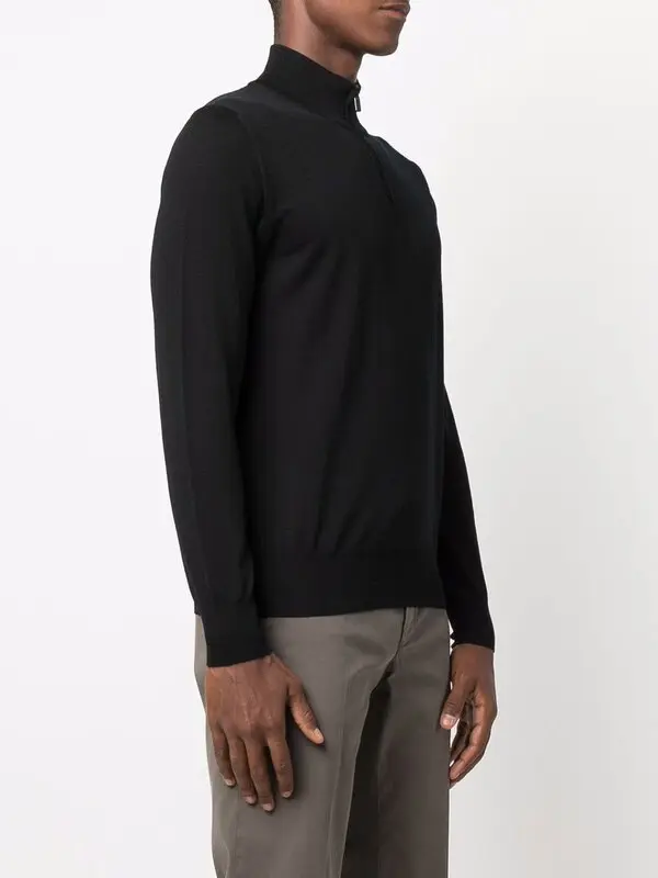 Canali Zipped Funnel-neck Pullover - Black