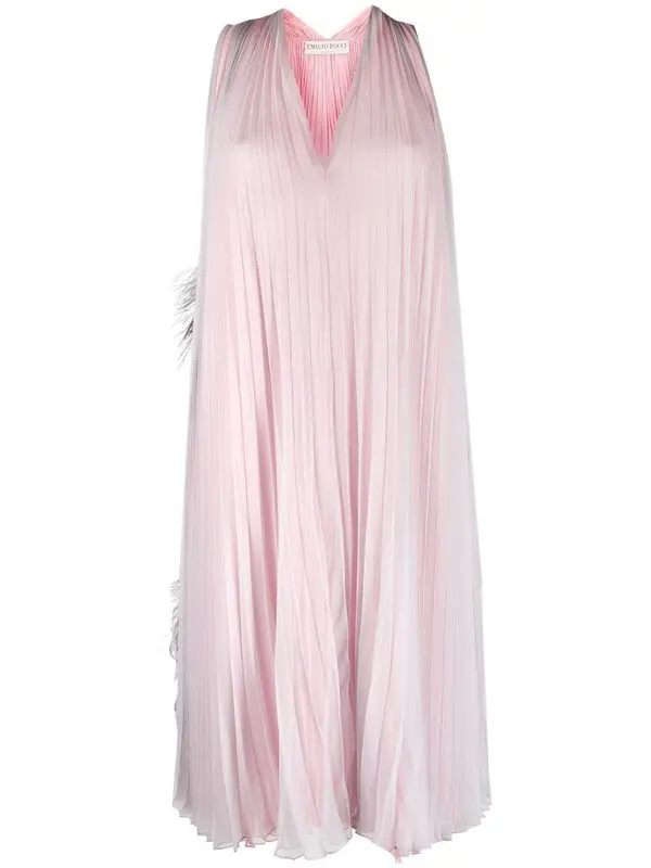 Emilio Pucci Feather-embellished Silk Dress - Pink