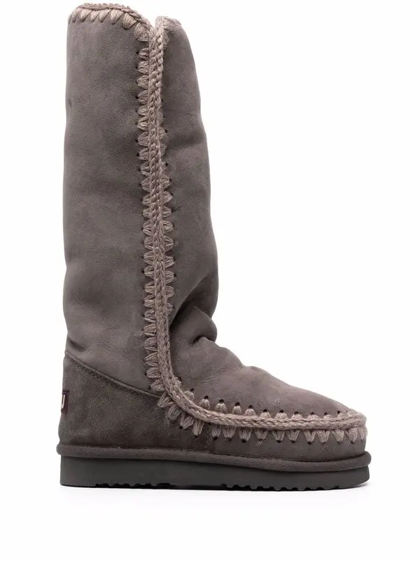 Mou Logo-patch Sheepskin Boots - Grey