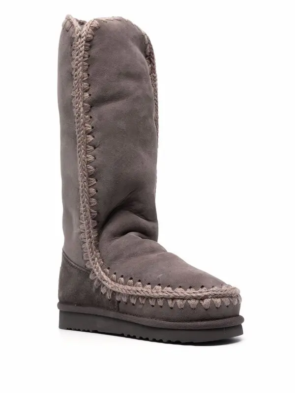 Mou Logo-patch Sheepskin Boots - Grey