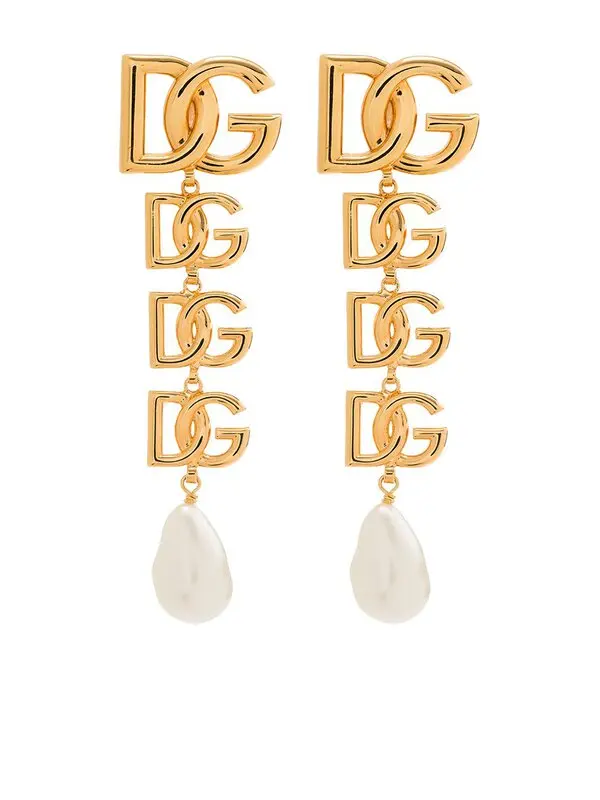 Dolce & Gabbana Dg Logo Pearl-embellished Clip-on Earrings - Gold