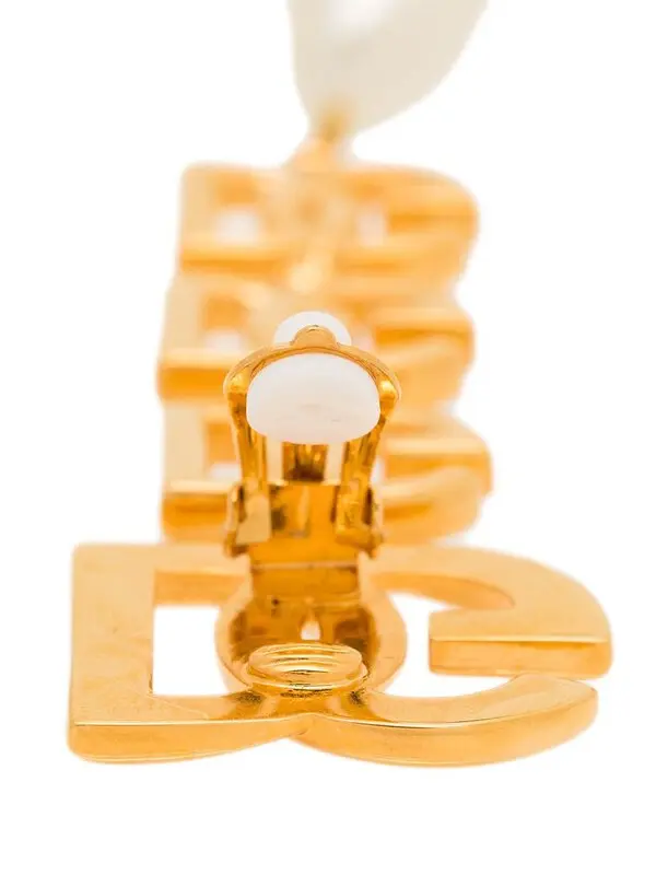 Dolce & Gabbana Dg Logo Pearl-embellished Clip-on Earrings - Gold