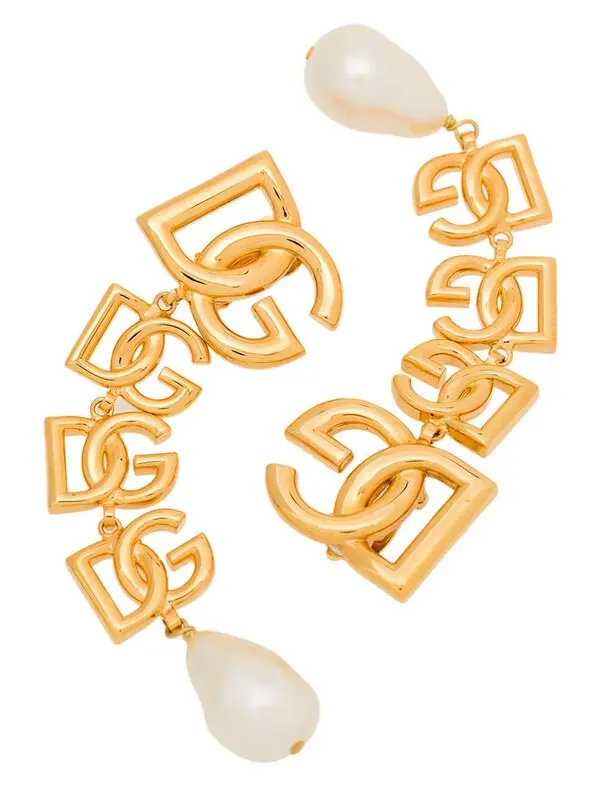 Dolce & Gabbana Dg Logo Pearl-embellished Clip-on Earrings - Gold