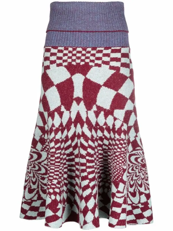 Stella McCartney Geometric Knit Flared Midi Skirt