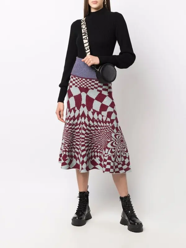 Stella McCartney Geometric Knit Flared Midi Skirt