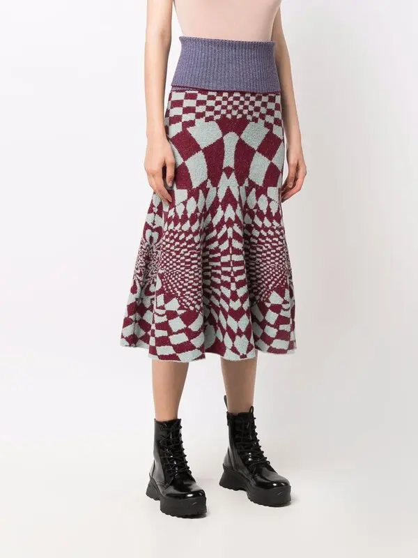 Stella McCartney Geometric Knit Flared Midi Skirt