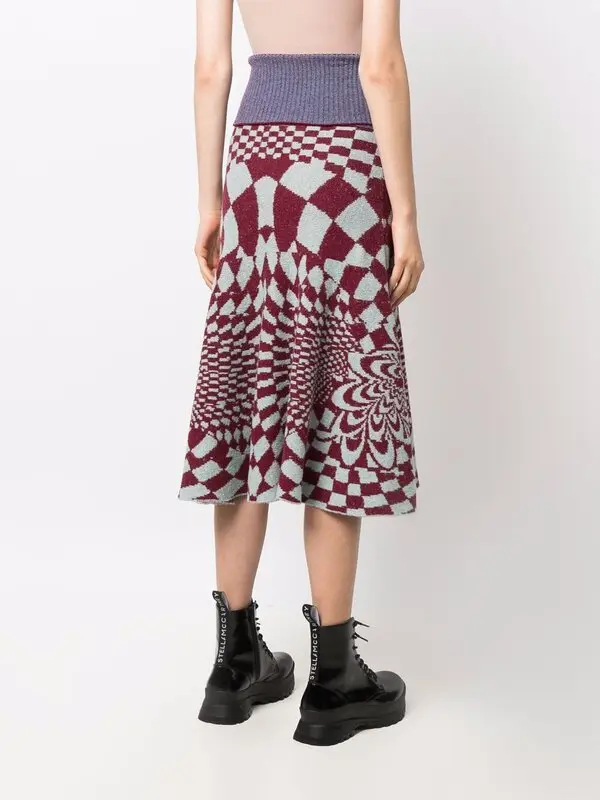 Stella McCartney Geometric Knit Flared Midi Skirt