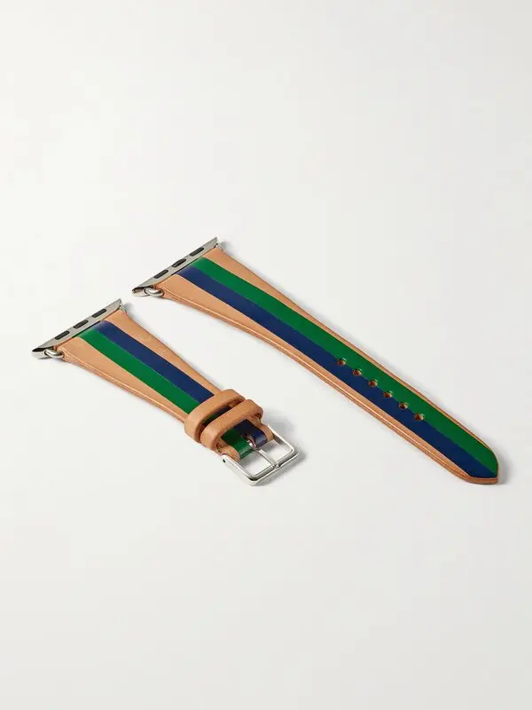 LACALIFORNIENNE Ivy Striped Leather Watch Strap - Green