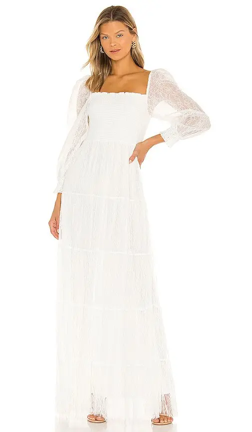 Alice + Olivia Alice + Olivia Cooper Smocked Bodice Maxi Dress In White In  Off White - 30% Off | Editorialist