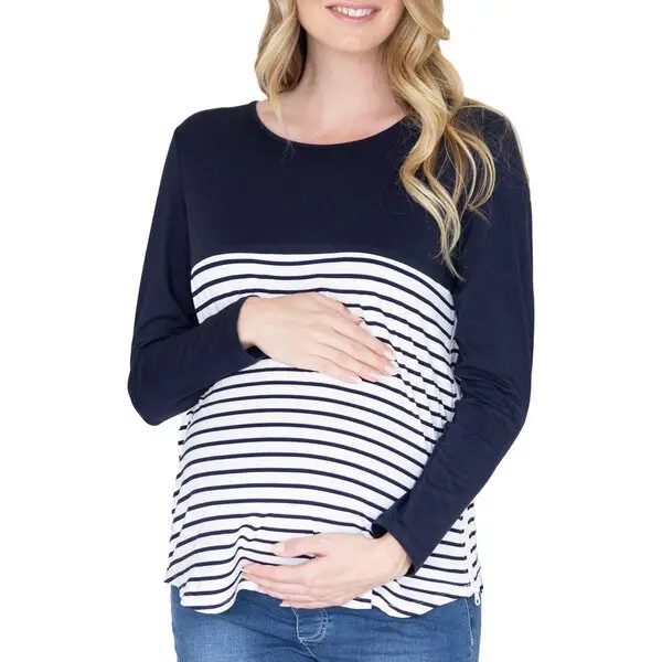 ANGEL MATERNITY Solid & Stripe Nursing Top