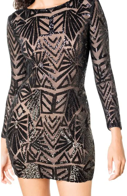 Dress The Population Lola Sequin Mini Dress - Black/nude