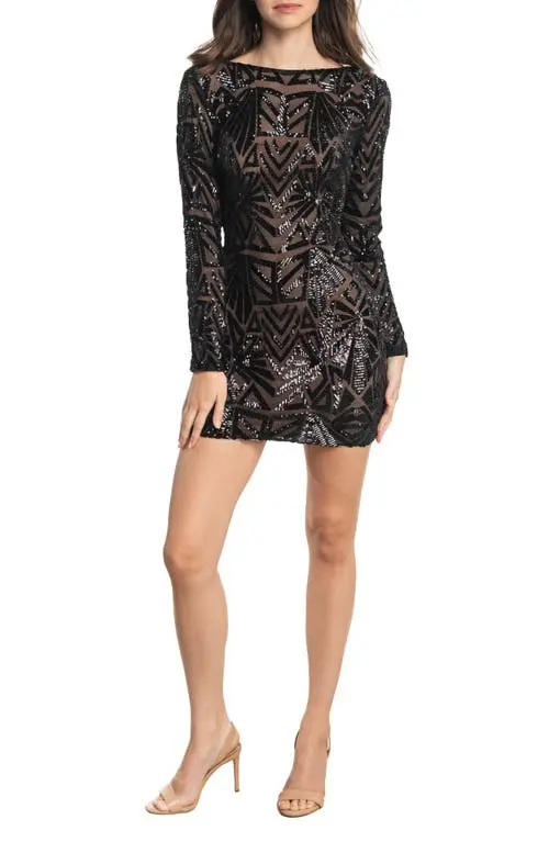 Dress The Population Lola Sequin Mini Dress - Black/nude