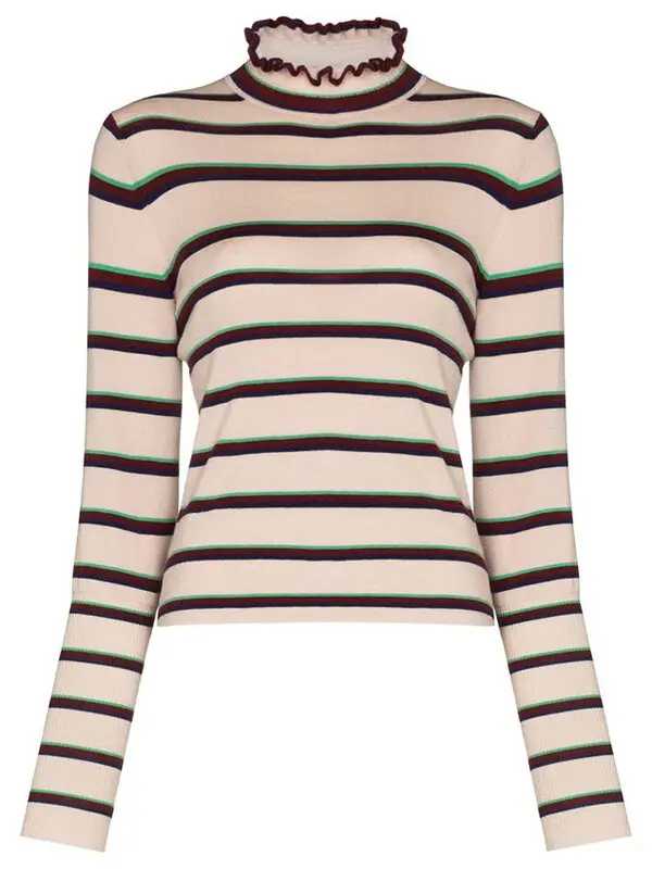 Chloé Ruffled Neck Striped Juper