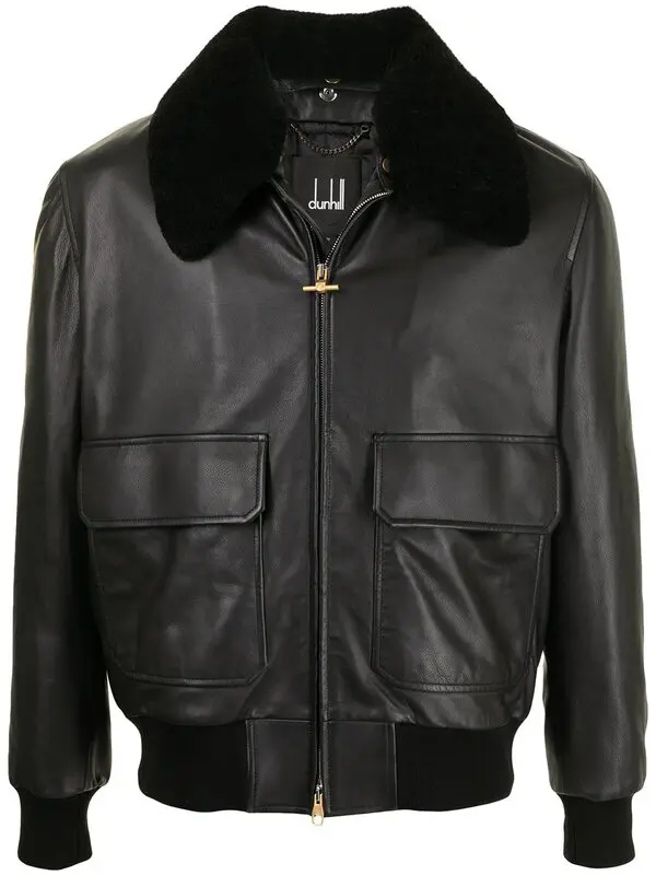 Buy Dunhill Shearling Collar Leather Jacket - Black At 45% Off