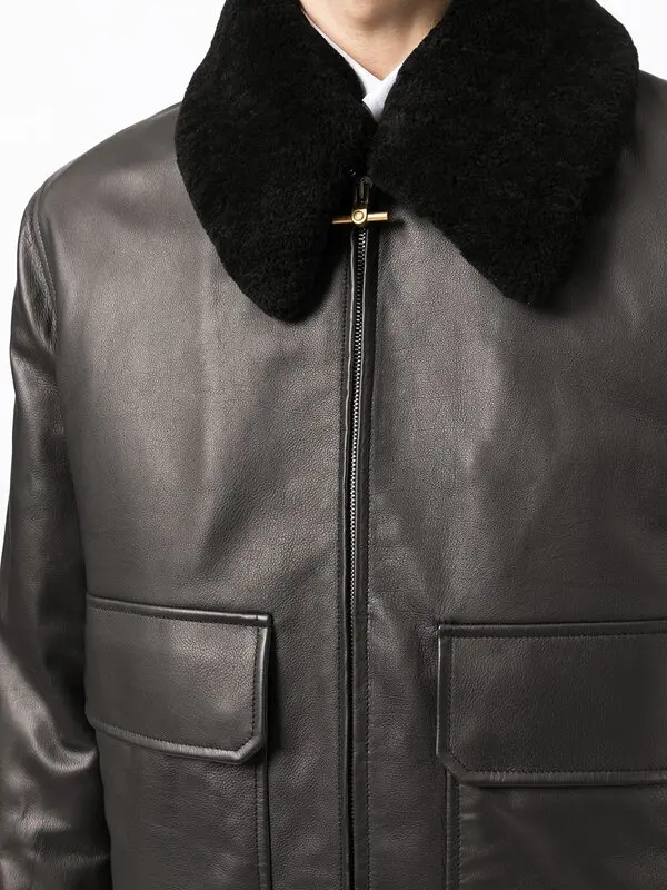 Dunhill Shearling Collar Leather Jacket In Black - 45% Off