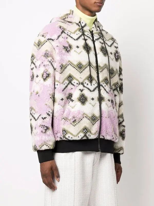 MSGM Geometric Print Hooded Jacket - White