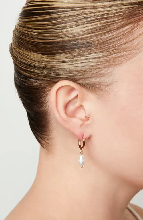 PETIT MOMENTS Alexandria Pearl Drop Huggie Hoop Earrings