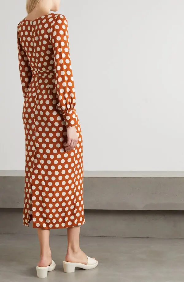 alexa chung brown polka dot dress Burgundy Satin Panelled Maxi Dress – Mint Velvet main image 1