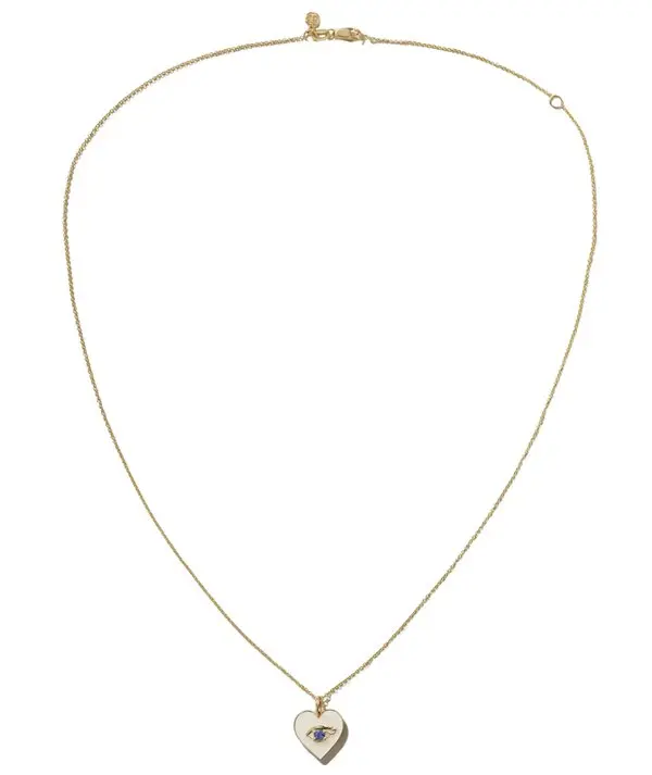 SYDNEY EVAN Chance Heart 14-karat Enamel And Sapphire Necklace - Gold