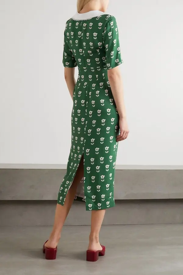 Alexa Chung Lace-Trimmed Cutout Floral-Print Crepe Midi Dress In Green -  60% Off | Editorialist