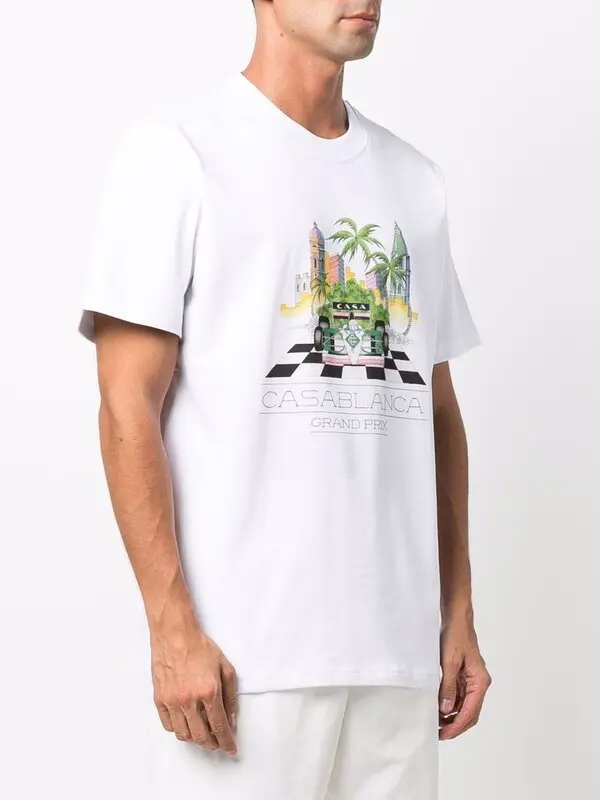 Casablanca Grand Prix Graphic T-Shirt In White - 55% Off