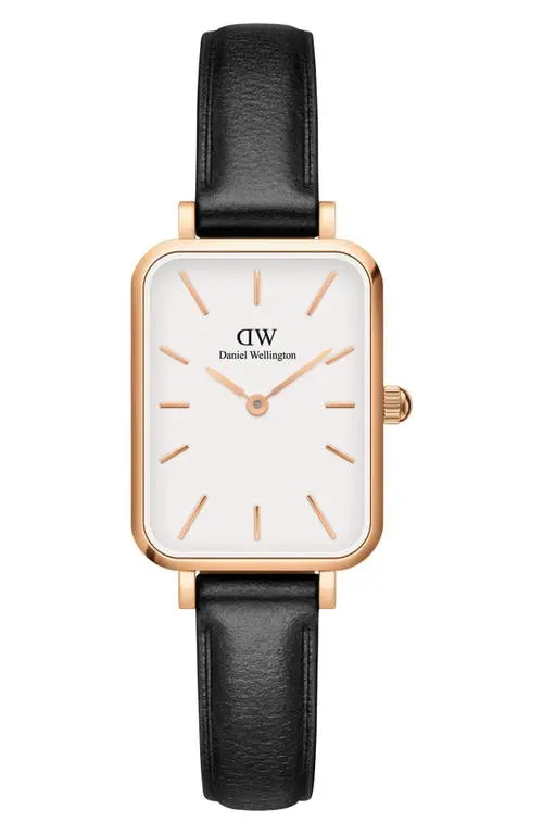 DANIEL WELLINGTON Quadro Sheffield Leather Strap Watch - Rose Gold/white