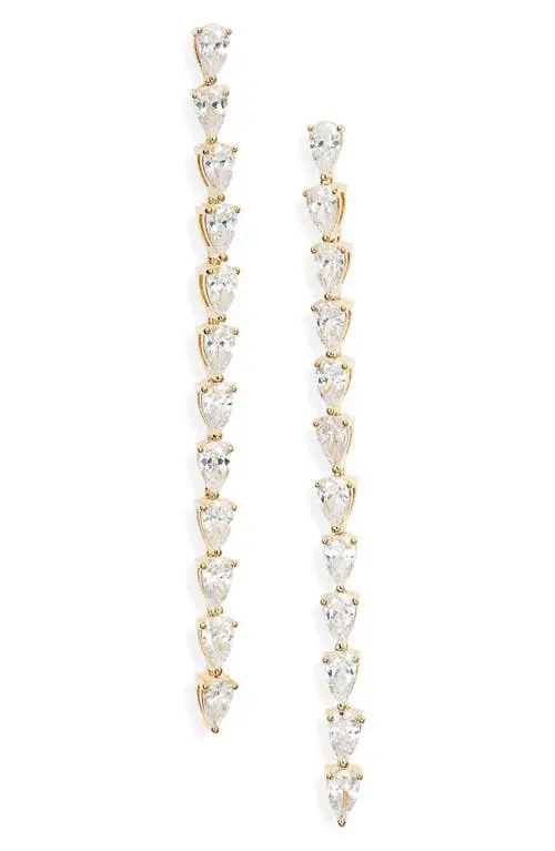 Nordstrom Pear Cubic Zirconia Linear Drop Earrings - Clear- Gold