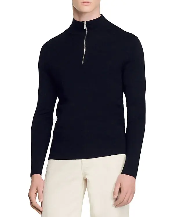 Sandro Wool Half Zip Sweater - Carbon Black