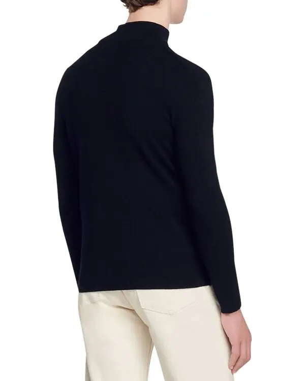 Sandro Wool Half Zip Sweater - Carbon Black