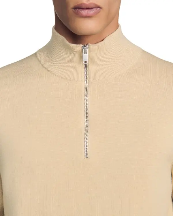 Sandro Wool Half Zip Sweater - Dark Beige