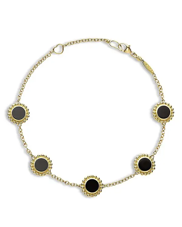 Lagos 18k Yellow Gold Covet Onyx Station Chain Bracelet - Gold/black