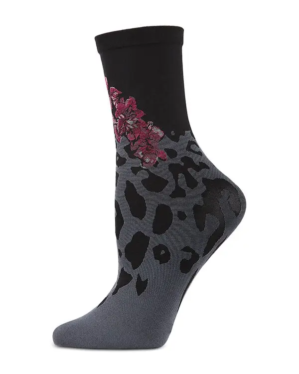Natori Leopard Fusion Crew Socks - Black