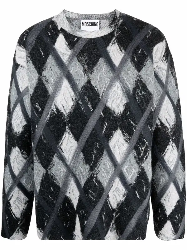 Moschino Argyle-pattern Wool-blend Jumper - Grey