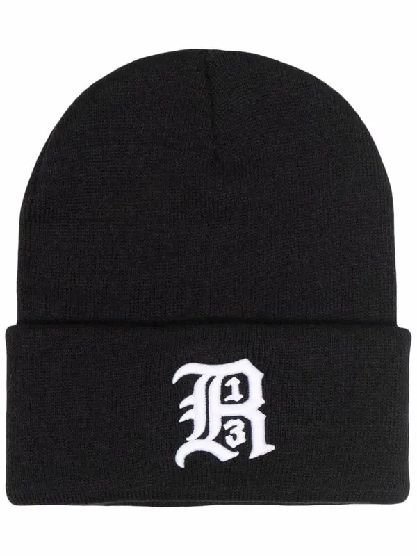 R13 Logo Embroidered Beanie - Black