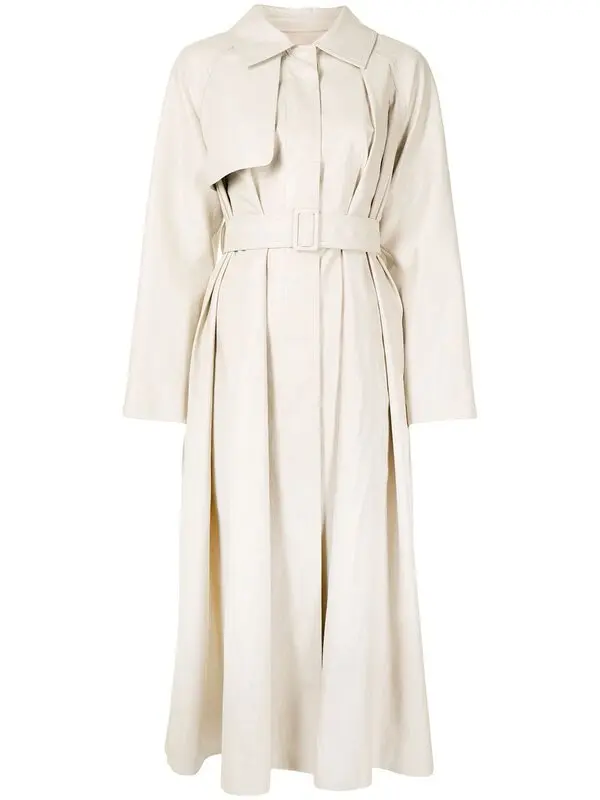 Goen.j Faux-leather Belted Trench Coat - Neutrals