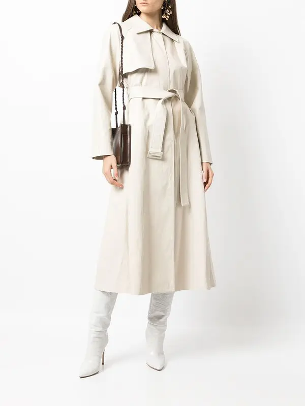 Goen.j Faux-leather Belted Trench Coat