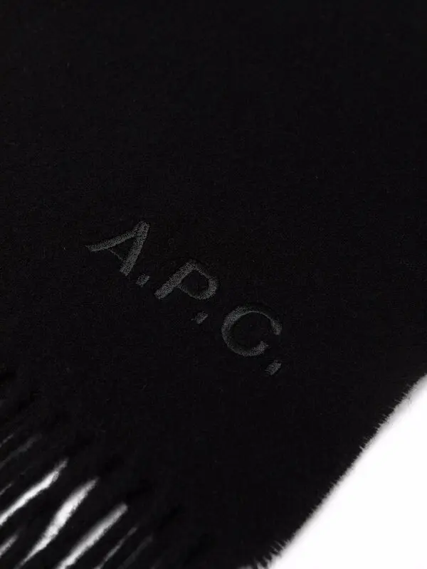A.p.c. Logo-embroidered Wool Scarf - Black