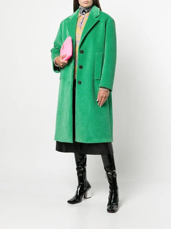 極美品 PRADA ツイード ロングコート 38サイズ 希少カラー グリーン Prada Single-Breasted Corduroy Coat - Green | Editorialist