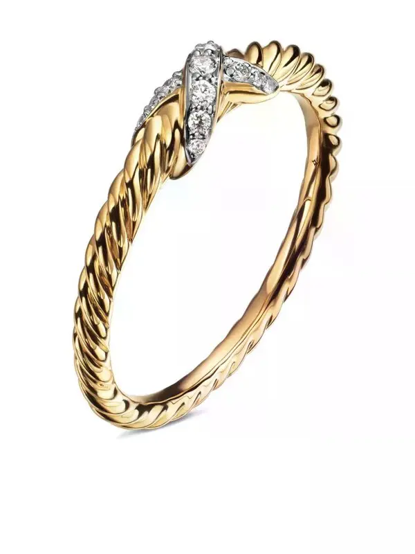 David Yurman 18kt Yellow Petite X Diamond Ring - Gold