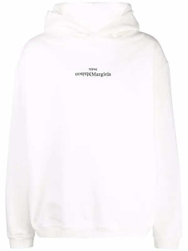MAISON MARGIELA Logo-embroidered Cotton Hoodie - White