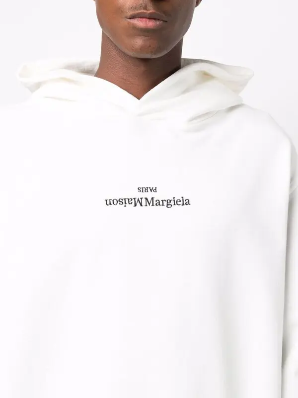 MAISON MARGIELA Logo-embroidered Cotton Hoodie - White