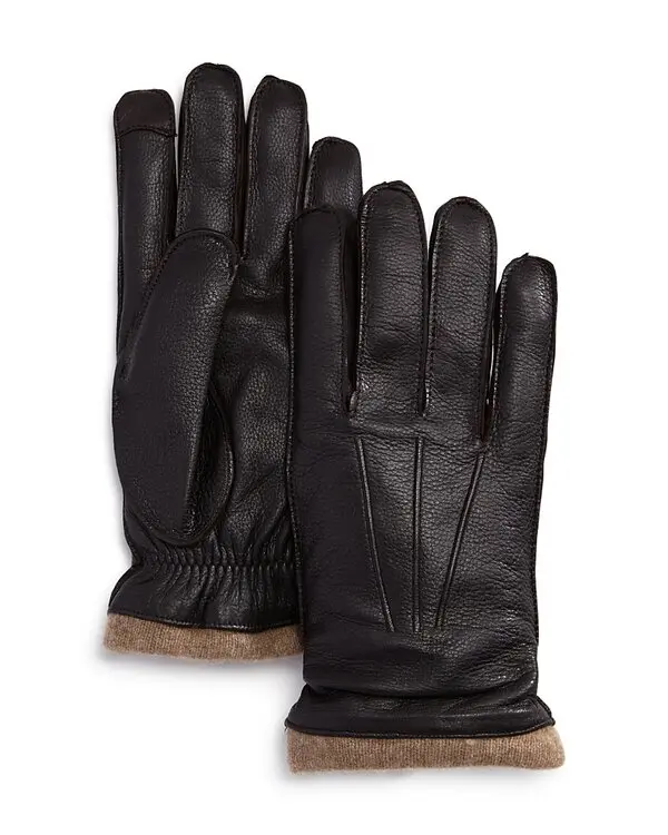 Bloomingdale'S Knit-cuff Leather Tech Gloves Exclusive - Dark Brown/oatmeal