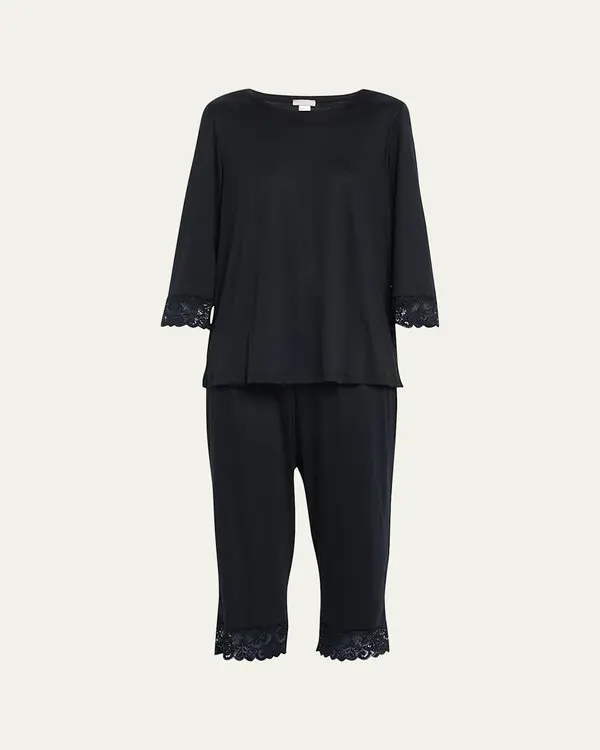 Hanro Mots Lace-trim Cropped Pajama Set - Black