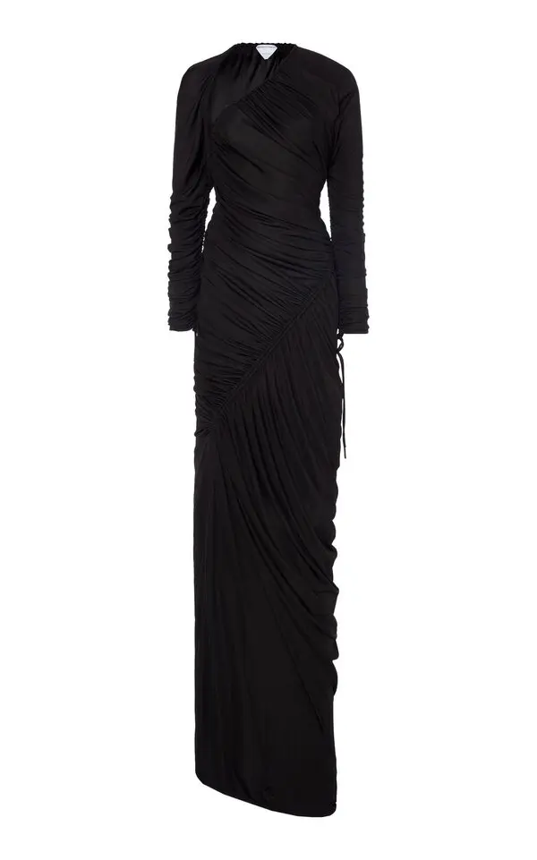 Bottega Veneta Ruched Jersey Maxi Dress - Brown