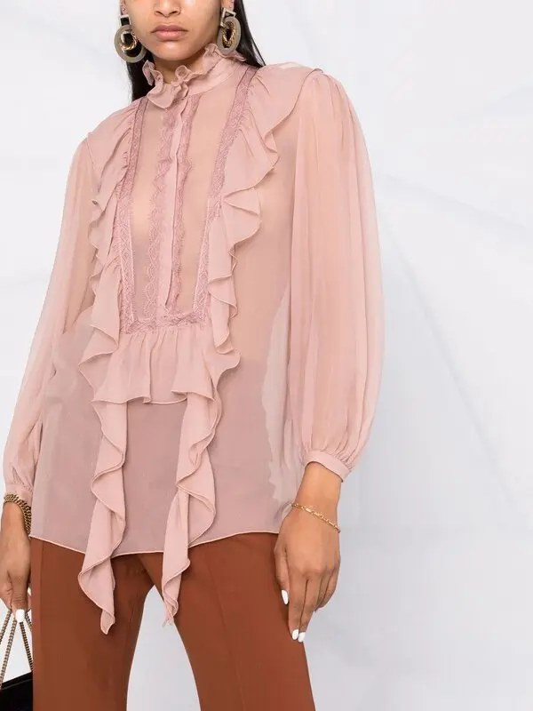 Alberta Ferretti Long-sleeved Ruffled Blouse - Pink